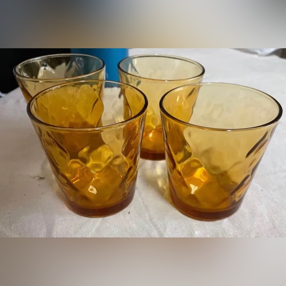 Dining | Vintage Amber Diamond Optic Short Glass Set Of 4 | Poshmark